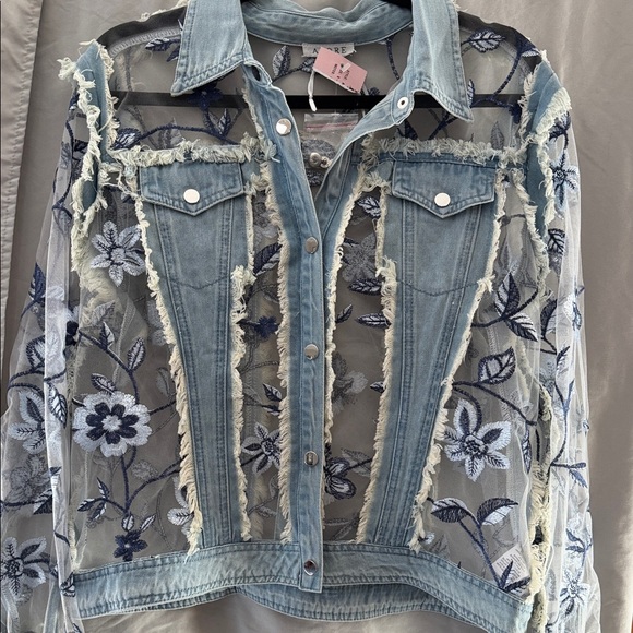 Adore | Jackets & Coats | Adore Sheer Denim Jacket With Blue Embroidery ...